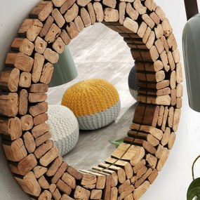 OnaDnes -20% Dřevěné kulaté zrcadlo Kave Home Eliptic 80 cm