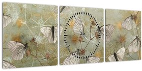 Obraz - Vintage motýli (s hodinami) (90x30 cm)