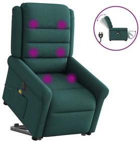 Elektrické zvedací masážní polohovací křeslo zelené textil 3303350