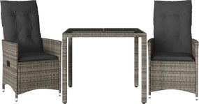 3dílný bistro set s poduškami šedý polyratan 3276735