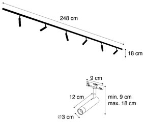 Moderní kolejnicový systém se 6 bodovými světly béžové a černé barvy, jednofázový - Slimline Uzzy