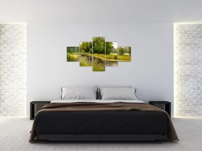 Obraz - Řeka u lesa, olejomalba (125x70 cm)
