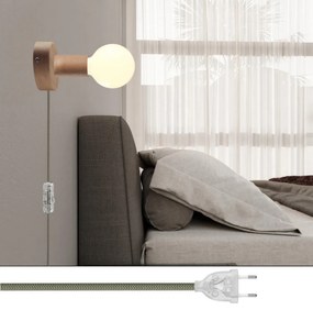 creative cables Spostaluce, nástěnná dřevěná lampa s vypínačem a zástrčkou Barva: Neutrální-Rn06