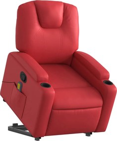 Zvedací masážní polohovací křeslo červené umělá kůže 3204442