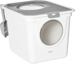 Podnos PawHut s víkem Podnos s lopatkou, do 5 kg, vnitřní, plast, šedý+bílý, 44x55x39cm| Aosom