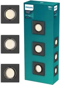 Philips Peridot Rec Kit Sq černá / Vestavné bodové svítidlo / 3 ks / G
