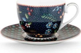 Pip Studio Berry Blues sada 2ks šálků s podšálky 270ml, modré (sada 2ks cappuccino šálků s podšálky)