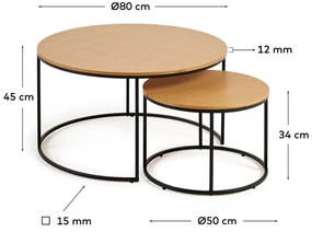 Set dvou dubových konferenčních stolků Kave Home Yoana 50/80 cm