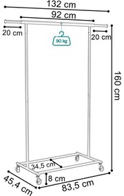 Věšákový stojan TAHIR na kolečkách stříbrný