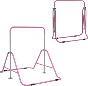 Skládací hrazda HOMCOM pro děti 3-8 let, gymnastická hrazda s 5 nastavitelnými výškami a ocelovou konstrukcí, 154x106,2x88,5-128,5 cm, Růžová | Aosom