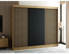 Šatní skříň Tigori 250 cm, Úložný prostor: ano, Barva: dub artisan / černý mat + dub artisan