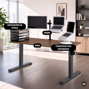 Elektrický stůl s regulací výšky ergonomický antracitový/ořech,1400x700 mm: ARIA