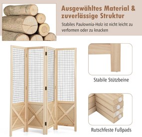Costway Skládací zástěna dělicí příčka 4dílná příčka dřevěný rám – 151 × 144 cm