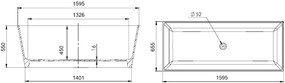 Gelco, KVADRIE - vana, 1590x650x550mm, litý mramor, objem 360l, bílá lesk, GVKV1590