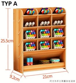 Stolní dřevěný organizér na kancelářské potřeby, 4 typy Barva: Hnedá, Varianta: TYP A