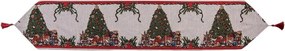 Béžový běhoun se střapcem a vánočními stromky Christmas Rustic - 33*180 cm
