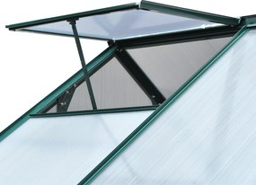 Outsunny Polykarbonátový Zeleninový Skleník 2,51 m² Hliníkový Skleník 190 x 132 x 201 cm UV-odolný, se Zpevněným Základem, Okapem, Střešním Okénkem a…