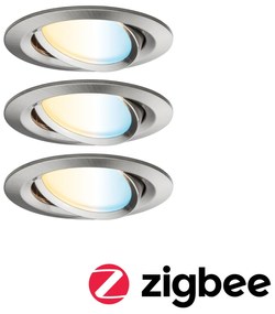 Paulmann 92962 ZigBee LED Nova Plus Coin, sada zapuštěných bodovek 3x6.5W se změnou teploty světla, kartáčovaný hliník