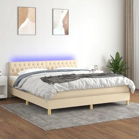 Box Spring Postel S Matrací A Led Textil Krémová Prošívaný design 180 x 2