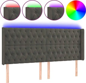 Čelo postele s LED tmavě šedé 183 x 16 x 118/128 cm samet 3124445
