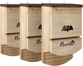 PawHut netopýří budka, sada 3 ks, netopýří dům s ventilační otvory, hnízdní budka z jedlového dřeva, odolná proti povětrnostním vlivům pro netopýry