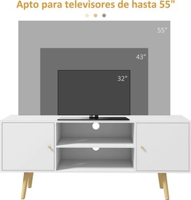 HOMCOM TV Stánek do Obývacího Pokoje s 2 Dveřmi a 2 Úložnými Policemi pro Televize do 55 Palců, 120x34x50 cm, Bílý
