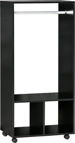 HOMCOM Skříň na kolečkách, Otevřený design s závěsnou tyčí a policemi pro organizaci oblečení do ložnice 60x40x128 cm Černá | Aosom