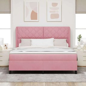 Postel s boxspringem s čelo Růžová 200 x 180 cm samet 3340999