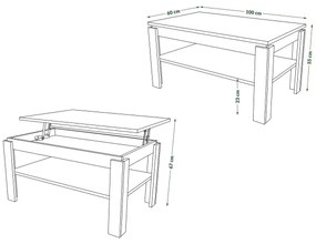 Rozkládací konferenční stůl se zvedací deskou a policí ADEN dub craft/černá