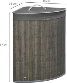 HOMCOM Bamboo Koš na Prádlo s Víkem 55L, Sběrač Prádla s Rukojeťmi, Odnímatelný Prádlo Vak, Rohový Koš na Prádlo pro Koupelnu, Ložnici, Šedý
