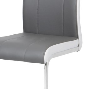 Jídelní židle chrom / koženka šedá s bílými boky Autronic DCL-406 GREY