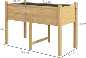 Outsunny Vyvýšený městský zahradní dřevěný pěstební stůl 115x55x80 cm s netkanou textilií pro pěstování rostlin, květin a zeleniny