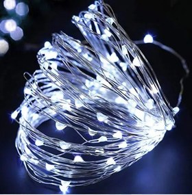 Venkovní vánoční mikro řetěz, studená bílá, 5m, 50 LED, 8 programů, na baterie