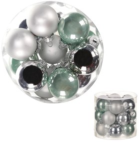 Ozdoby skleněné,mix zelená se stříbrnou, pr.3cm, cena: 1 balení (18ks) - VAK116-3