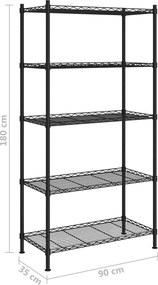 Úložný regál 5 polic 90 x 35 x 180 cm černý 250 kg 324624