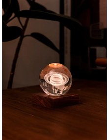 Tmavě hnědá LED stmívatelná stolní lampa z ořechového dřeva se skleněným stínidlem (výška 12 cm) Amber – Gingko