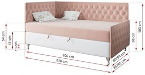 Dětská elegantní jednolůžková postel CHANDRA s kyrstaly Levá