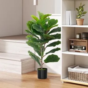 HOMCOM umělá rostlina Ficus Lyrata, 80 cm vysoká, do interiéru s květináčem, dekorace do domova a kanceláře, zelená
