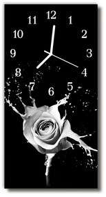 Skleněné hodiny vertikální Květiny Rose umění černé