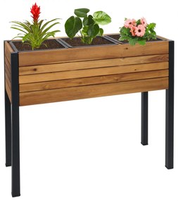 Květináč HWC-L22, 75x81x30cm, hliník, akáciové dřevo - hnědá