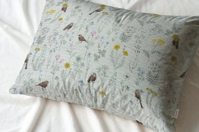 Krepový povlak na polštář Ptáčci v kvítí - mint Velikost: 70 x 90