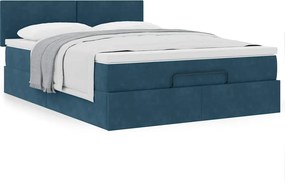 Osmanský rám postele s matrací tmavě modrá 140x190cm samet 3311703