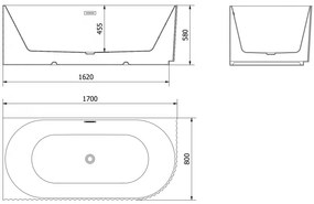 Mexen Gia, volně stojící rohová vana, drážkovaná, levá, 170 x 80 cm, bílá matná, zlatý lesklý přepad, 52701708001L-50