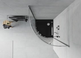 Mexen Rio, čtvrtkruhový sprchový kout 80 x 80 cm, 6mm čiré sklo, chromový profil + černá sprchová vanička, 863-080-080-01-00-4170