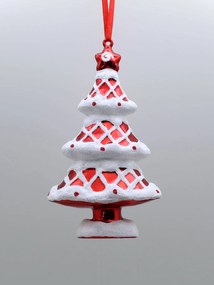 Bílo červená závěsná ozdoba vánoční stromek 13cm