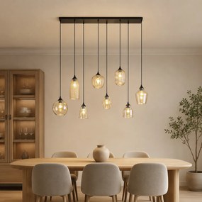 Závěsné svítidlo Art Deco černé s jantarovým sklem 8-světelné - Hanne
