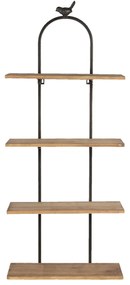 Nástěnný regál s dřevěnými poličkami a ptáčkem - 36*14*90 cm