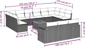 14dílná zahradní sedací souprava s poduškami šedá polyratan 3224366