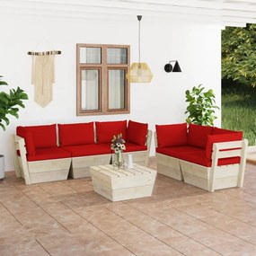 vidaXL 6dílná zahradní sedací souprava z palet + podušky smrkové dřevo [3063520] Barva: Červená
