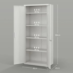 HOMCOM Skříň na dokumenty, kancelářská skříň se 2 dveřmi, 5úrovňová multipurpose skříň s nastavitelností polic, ocelová úložná skříň, pro domácí kanc…